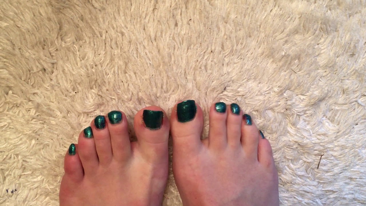 Metallic dark teal toes - YouTube