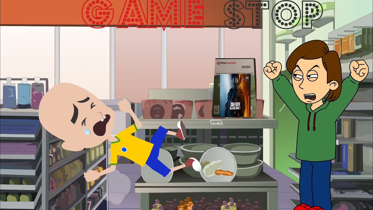 Caillou throws a tantrum at game stop and gets grounded - YouTube