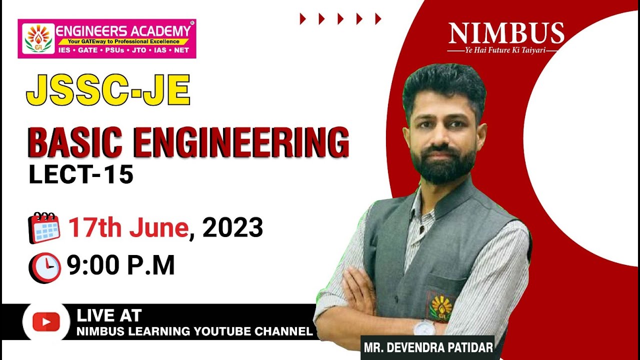 JSSC JE 2023 |Basic Engineering |Lect-15| For CE/ME/EE | Online Free Crash Course With MCQ's ...