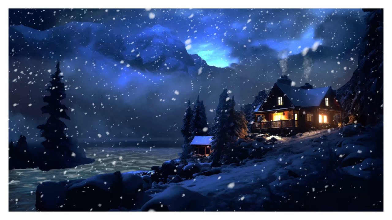 Dark Screen Howling Blizzard Winter Snow Storm Snowy Cabin Ambience ...