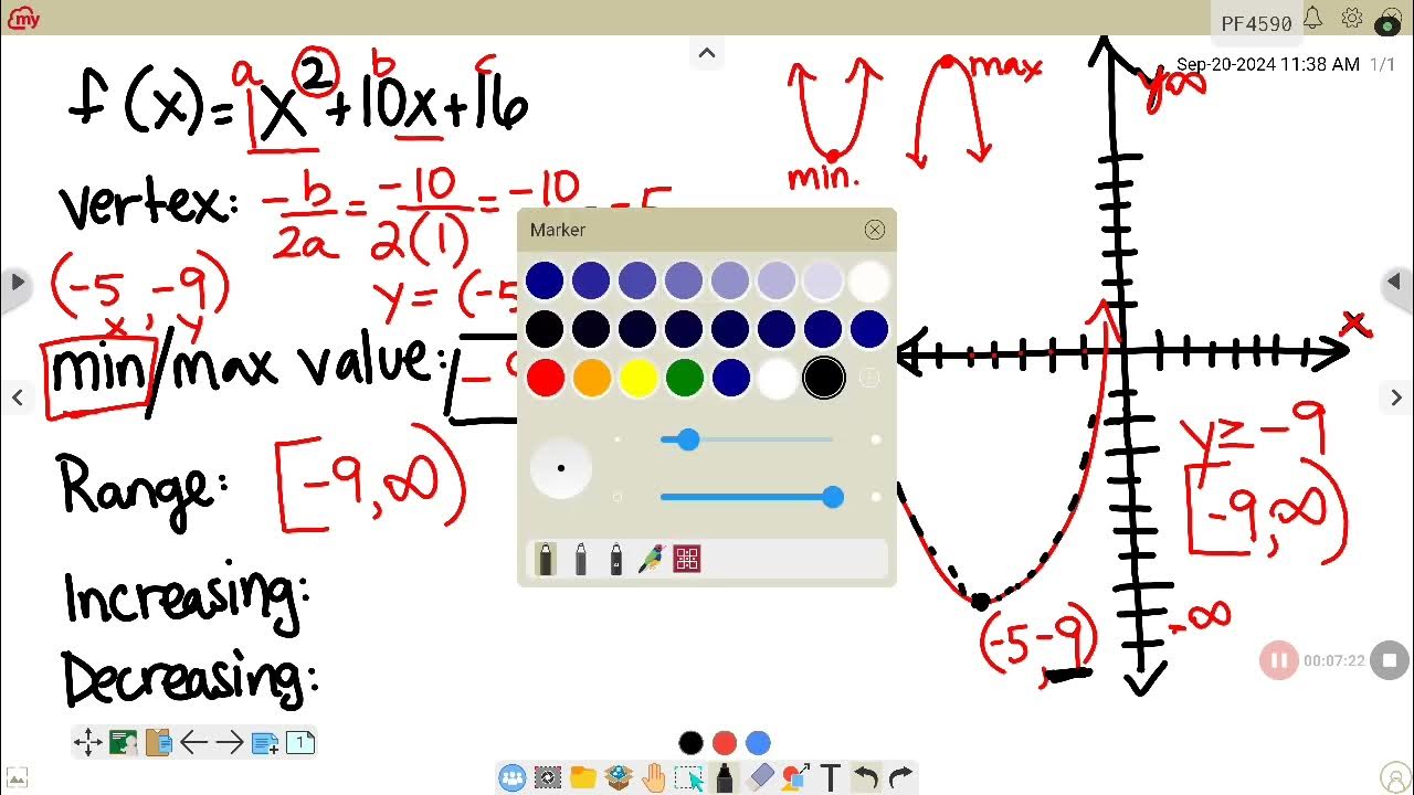 Quadratic Functions Vertex, Maximum or Minimum Values, Range ...