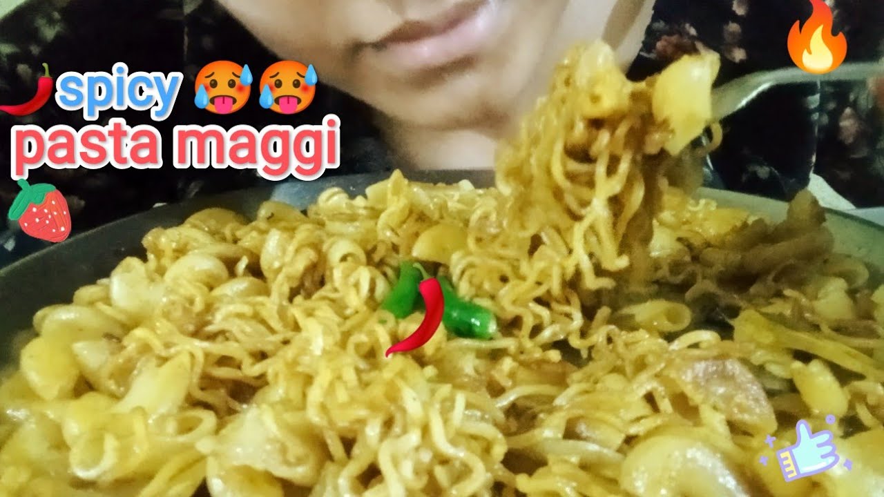 ASMR EATING 🥵 SPICY MAGGI PASTA + GREEN CHILLI EATING CHALLENGE।।BIG ...