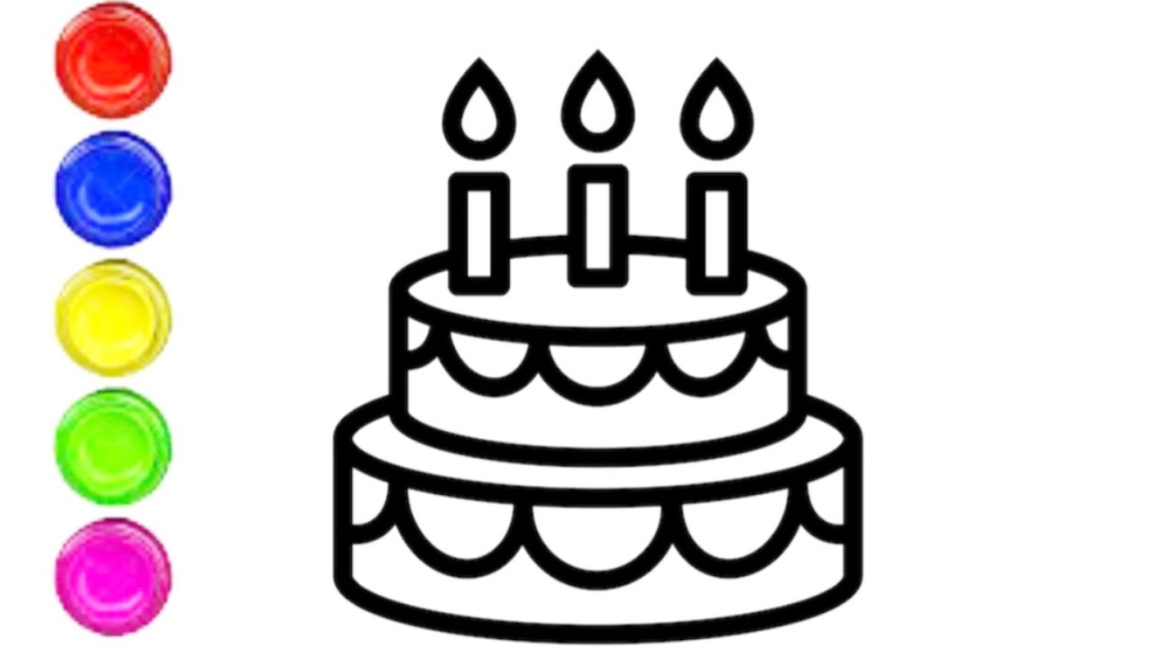 menggambar dan mewarnai kue ulangtahun | drawing coloring birthday cake ...