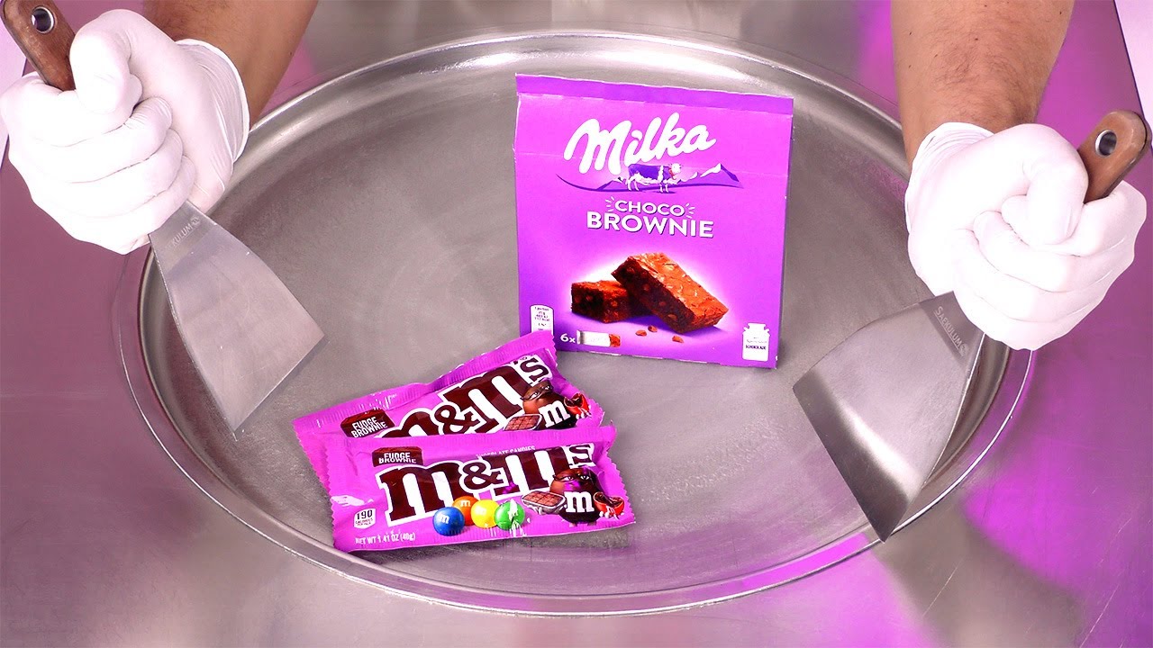 m&m's & Brownie Ice Cream Rolls - how to make mms Brownie Fudge & Milka ...