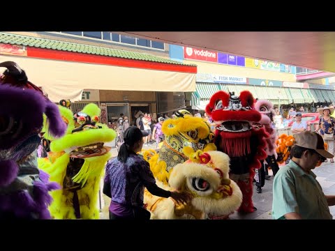Sydney THQ lion dance performance watermelon chop and fire cracker at ...