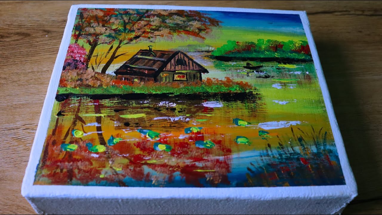 Riverside scenery painting/beauty art lasson/acrylic painting tutorial ...