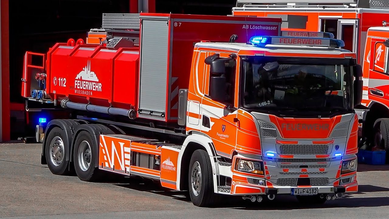 [WLF rückt aus!] - Feuerwehr WIESBADEN | HLF mit Bullhorn, WLF AB ...