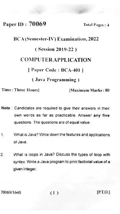 BCA 4th semester|| Java programming (2019-22) Question papers #BCA # ...