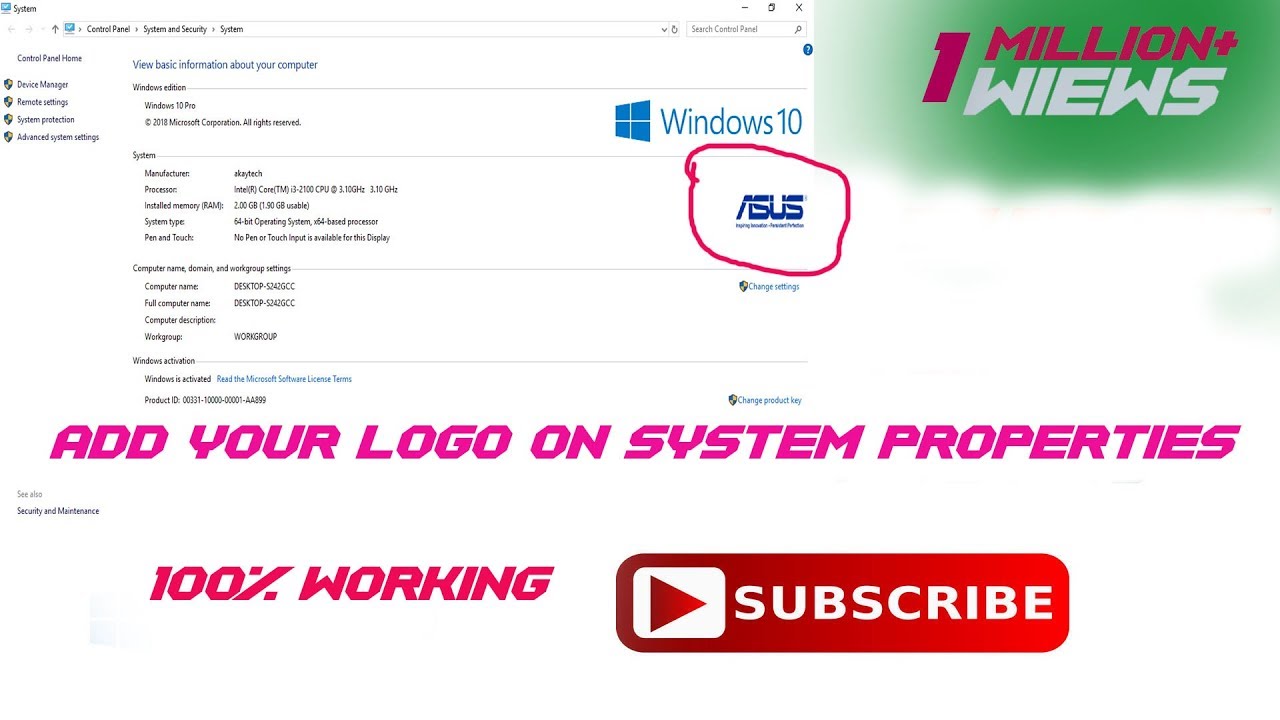 How to Add Your Logo Or Image In System Properties Windows 10 - YouTube