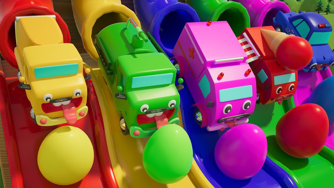 Learn Colors with Cars, Slides & Colorful Eggs! | Nursery Rhymes & Kids ...