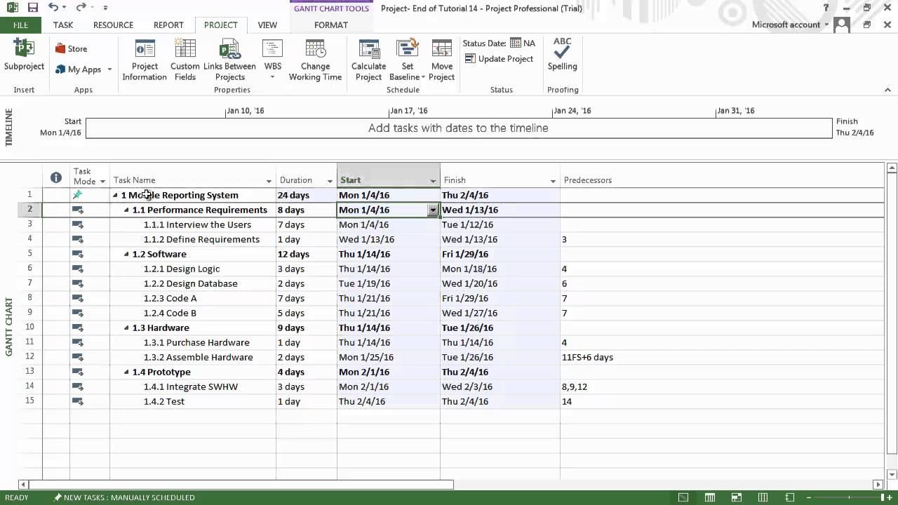 15 How to designate a start date for a project - YouTube