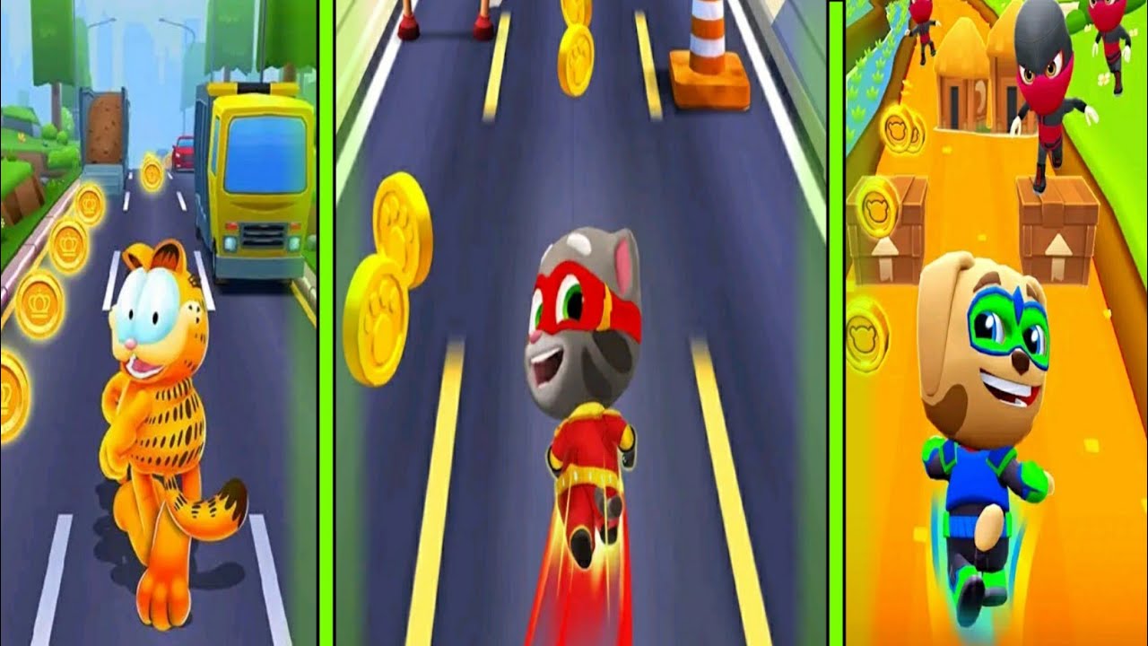 Talking Tom Hero Dash VS Panda Hero Run Game VS Garfield™Rush Gameplay ...