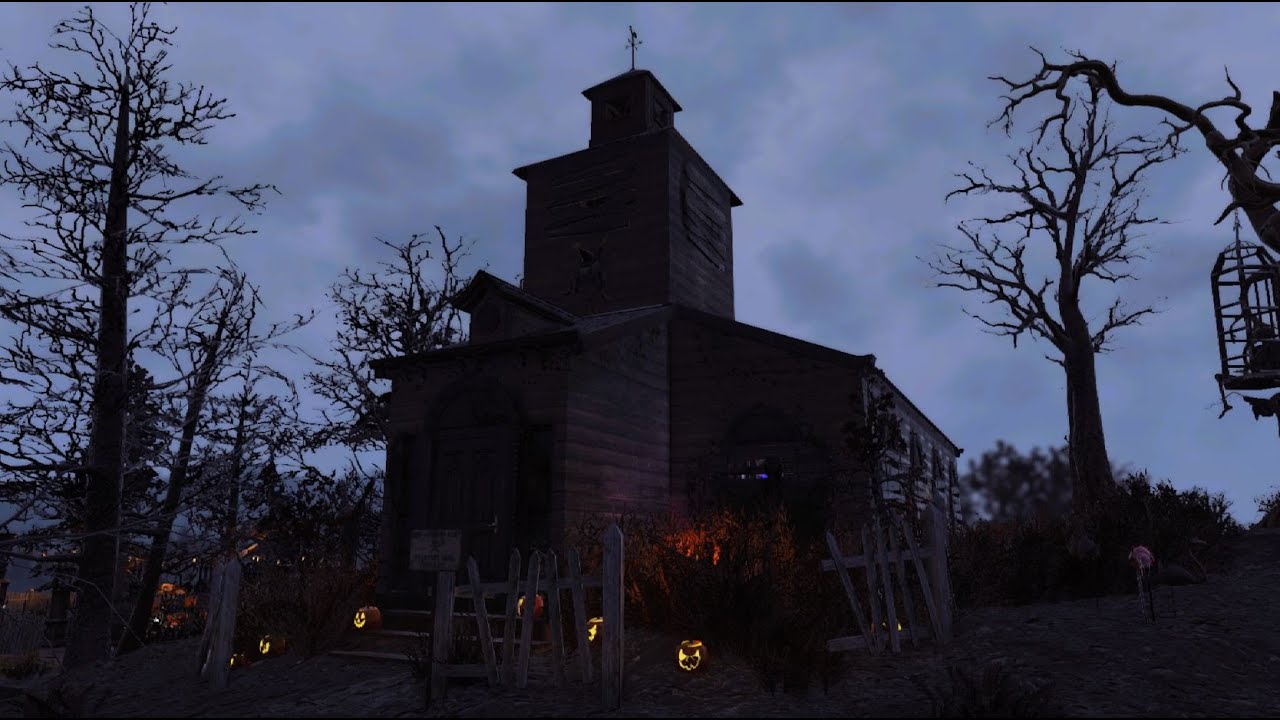 Fallout 76 Camp Build | Church with Cemetery | Halloween Camp - YouTube