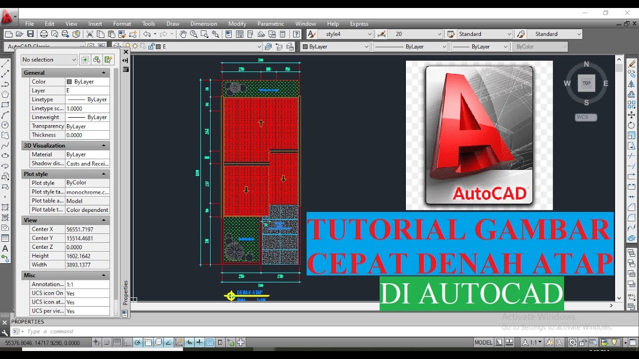 TUTORIAL CEPAT GAMBAR DENAH ATAP RUMAH DI AUTOCAD - YouTube