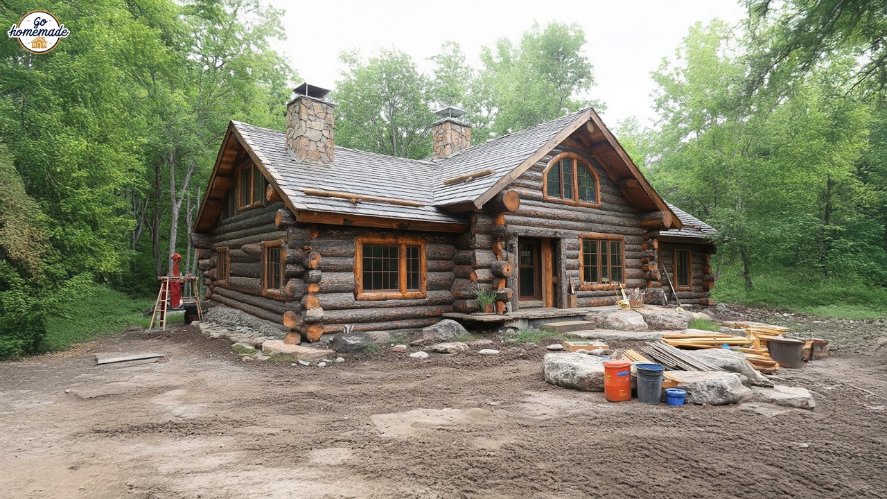 Building a Giant Wooden Cabin from Massive Logs in the Forest! - YouTube