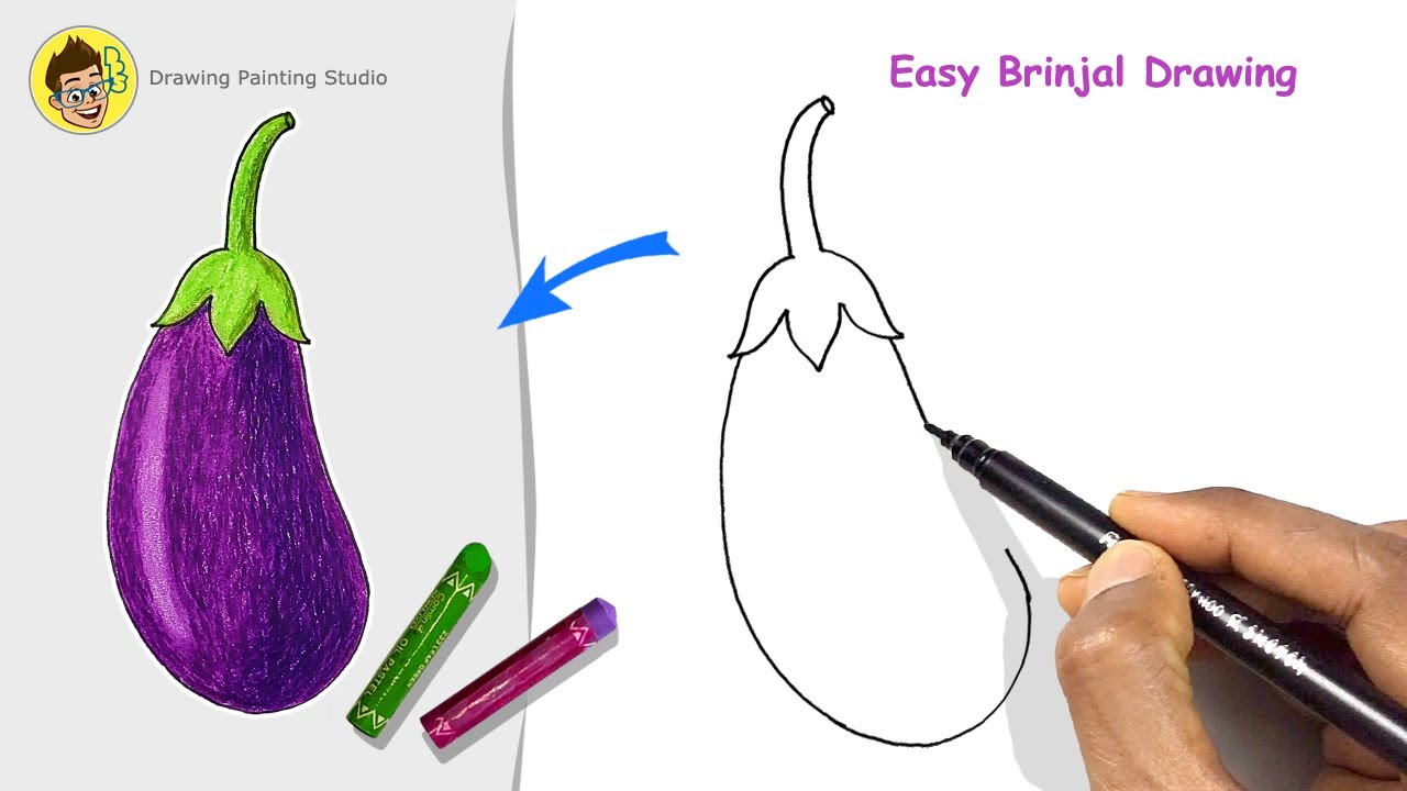 How to Draw Brinjal step by step for Beginners | Easy way Brinjal ...