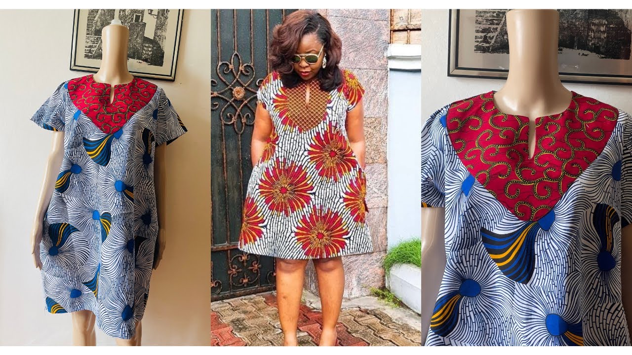 How to cut and sew a shift dress with stylish neckline/ for beginners ...