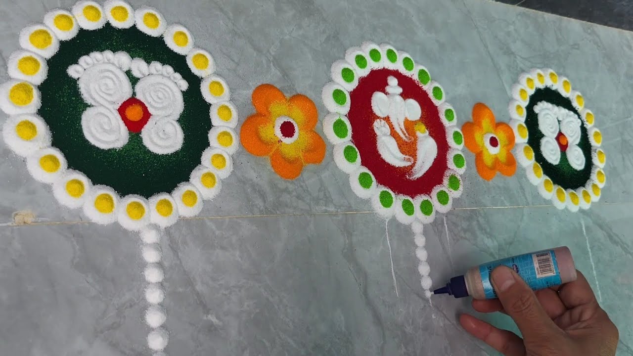 Ganesha border rangoli ||Simple Rangoli ||festival rangoli #ganpati# ...
