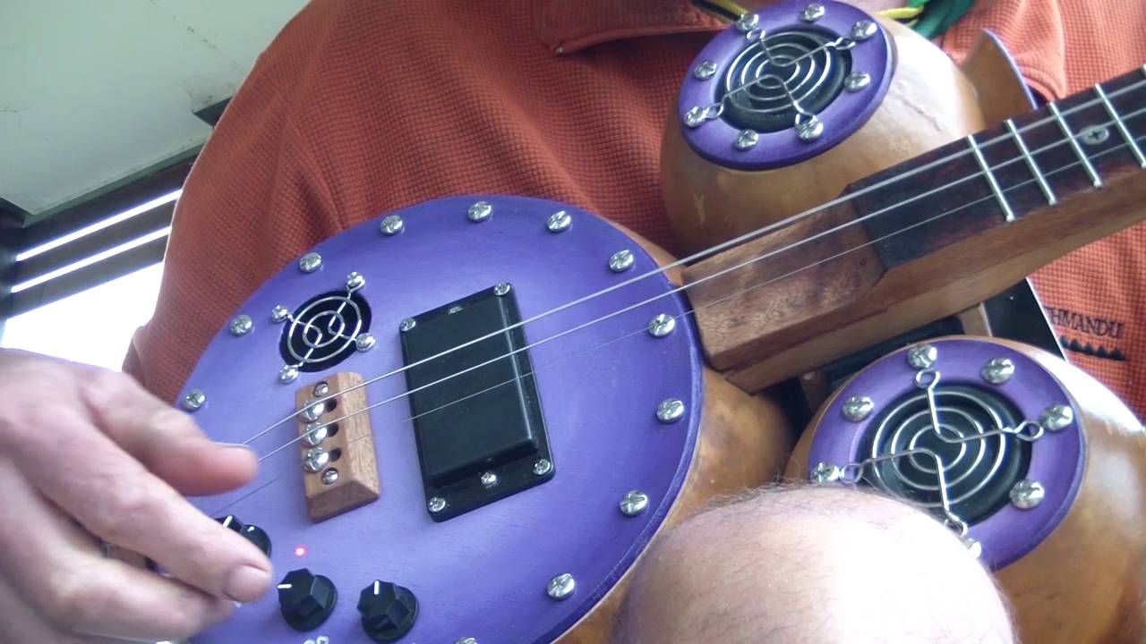Custom Build Gourd Guitar 'Self Amplified' - YouTube
