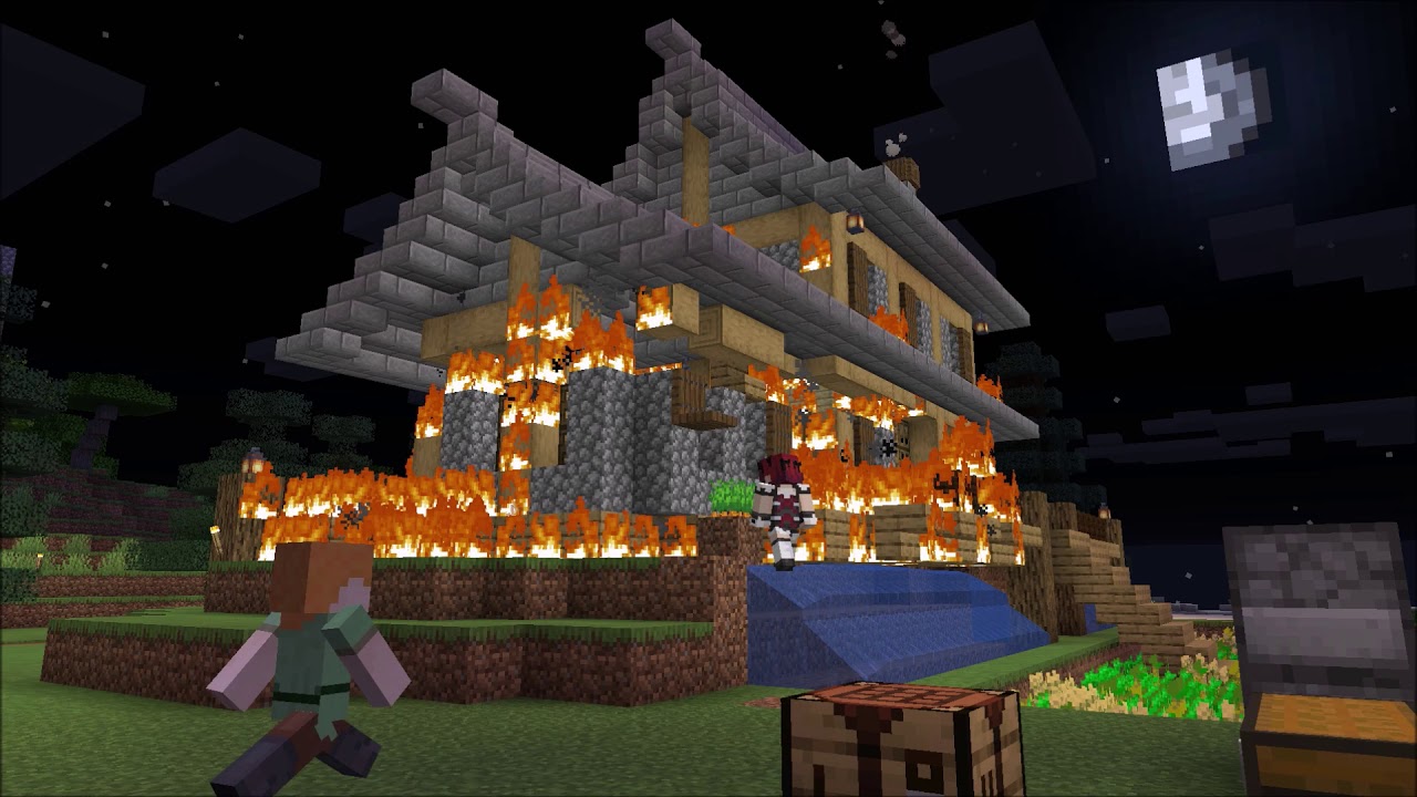 minecraft house burning with música de persecución divertida - YouTube
