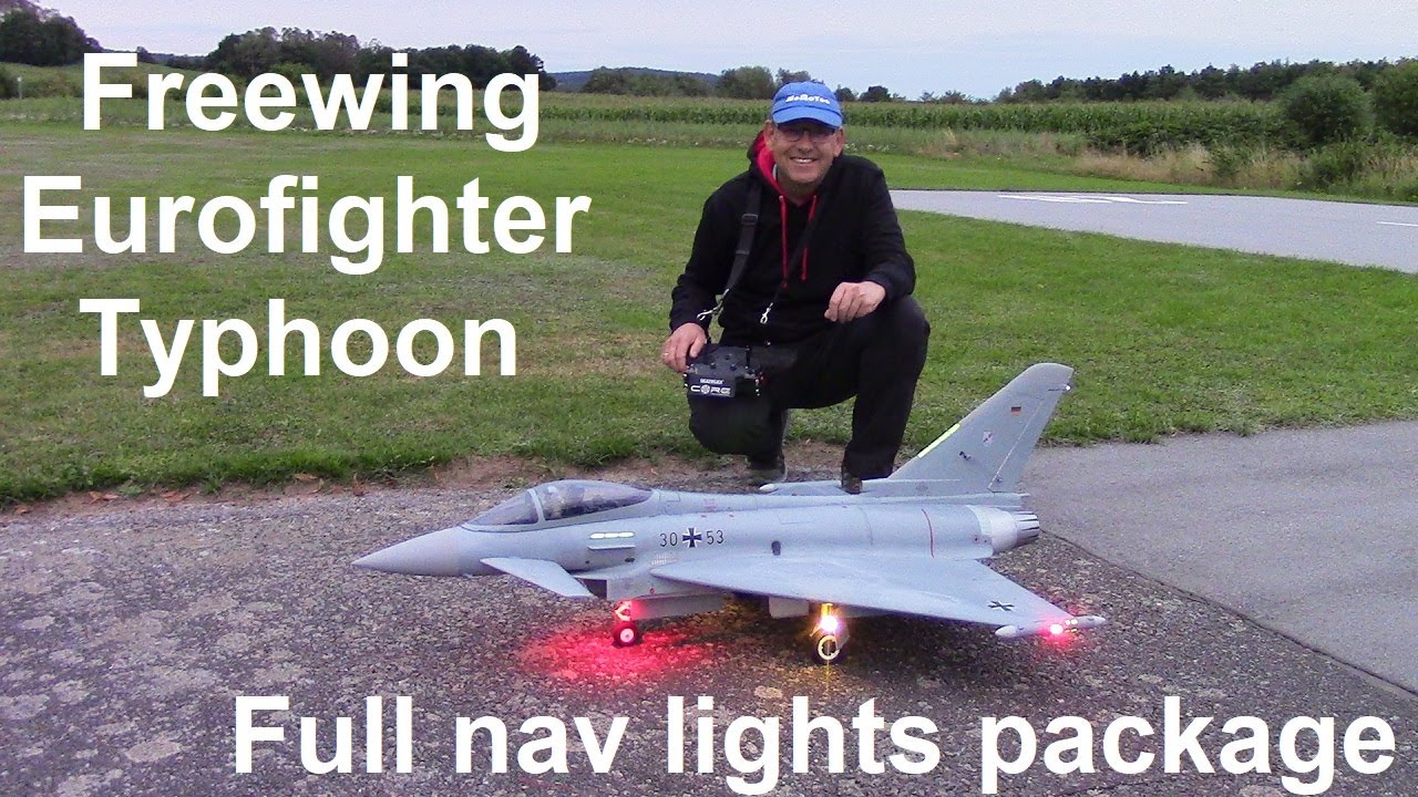 Freewing Eurofighter with full nav lights package flying at dusk hours ...