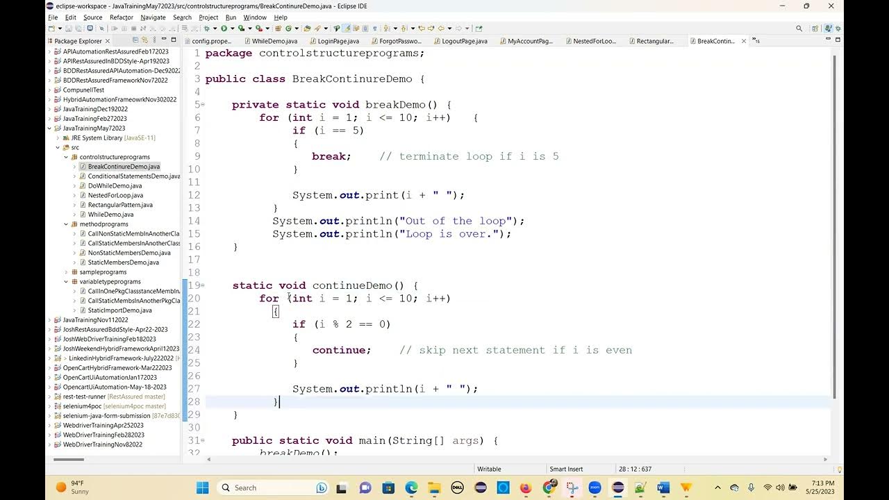 CoreJava Break Continue For Each loop Demo Run Program In Debug mode May 25 2023 - YouTube