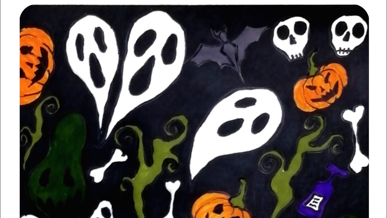 how to draw Halloween decorations for kids ।। how to draw Halloween ...