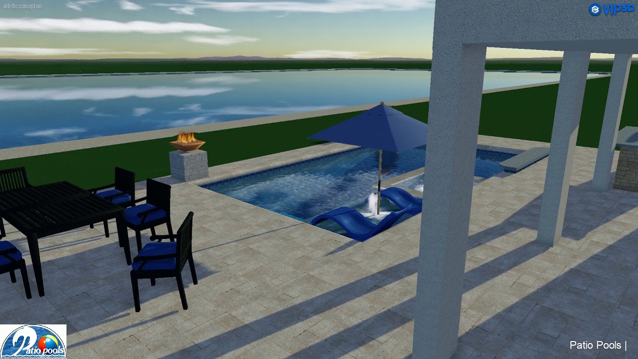 Rectangle Swimming Pool & Spa with Raised Fire Bowls, Swim-Up Bar ...