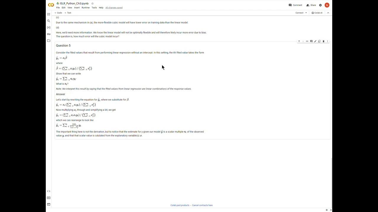 Intro to Statistical Learning (2nd Ed), Solution to Problem 3.5C | Linear regression as linear ...