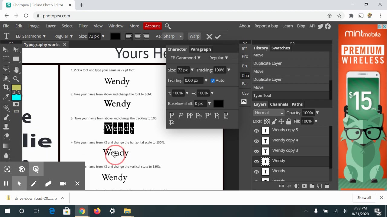 Character panel in Photopea-worksheet #1 - YouTube