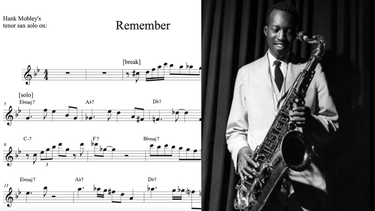 Hank Mobley's tenor sax solo TRANSCRIPTION on 'Remember' (Bb) - YouTube