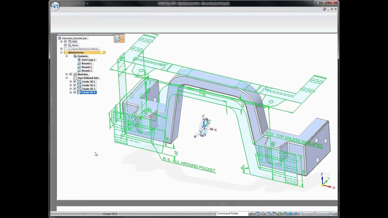Solid Edge ST4 - 2D to 3D Bracket - IronEagle - Szczegóły - YouTube