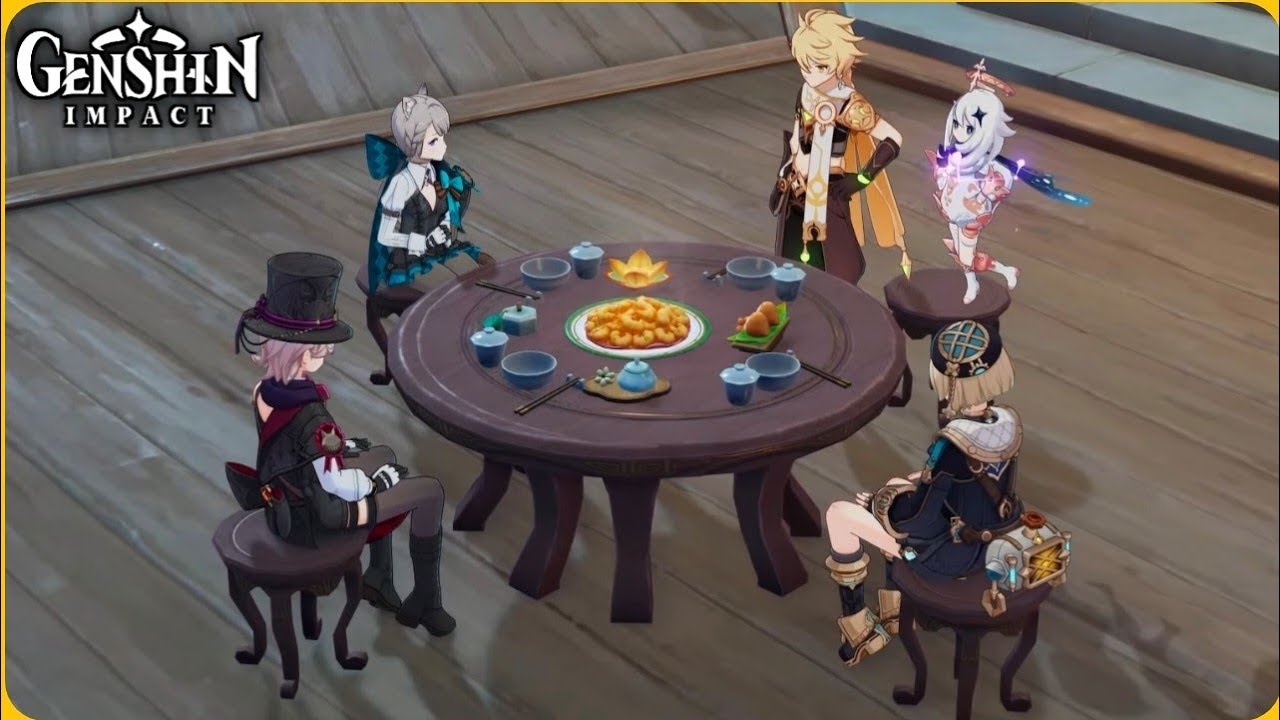 Lyney, Lynette and Freminet Visit Liyue and Eat Traveler's Cooking ...