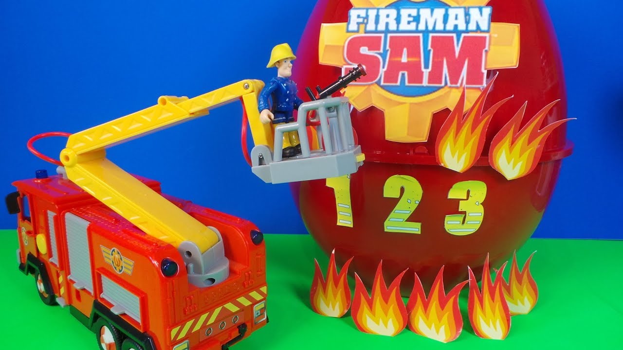 Feuerwehrmann Fireman Sam MEGA GIANT surprise egg toy opening - YouTube