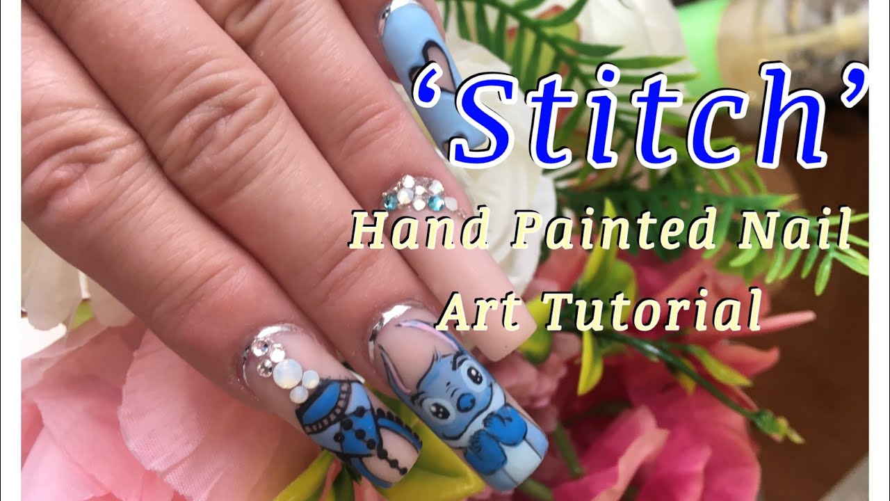 How To: Hand Paint ‘Stitch’ Character💅🏻Cute Disney Stitch Nail Art ...