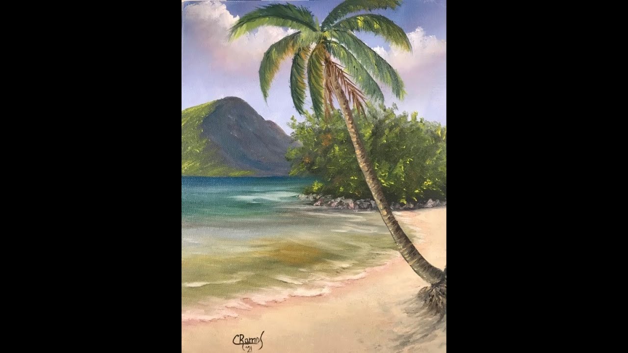 COMO PINTAR UNA SENCILLA PLAYA AL OLEO - YouTube