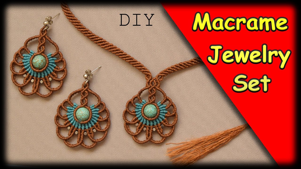 Macrame Tutorial | Macrame Jewelry Set | Macrame Earring and Necklace With Beads | DIY and ...