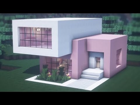 cómo hacer una pequeña casa moderna rosa Minecraft (fácil ) - YouTube