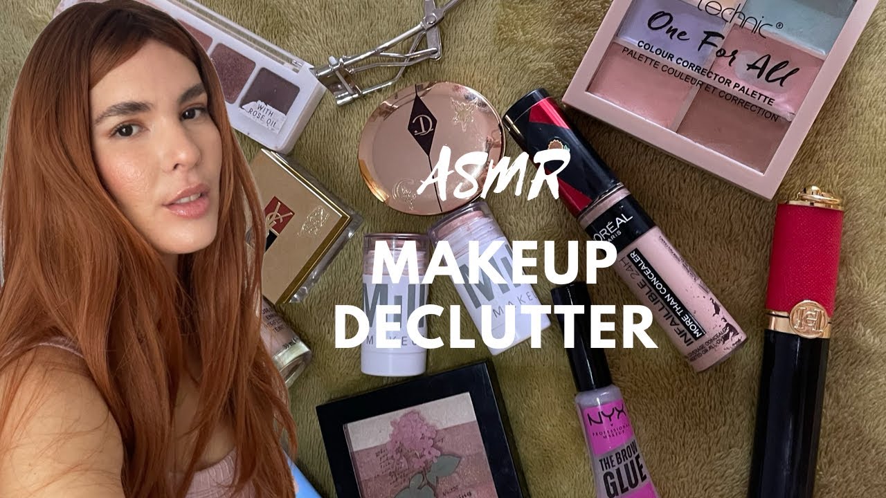 ASMR MAKEUP DECLUTTER 💦🤍Minimalist Makeup 💤mouth sounds #asmr # ...
