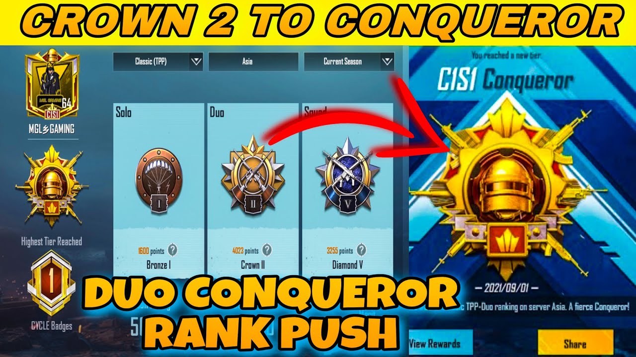CROWN 2 TO CONQUEROR🔥Duo Conqueror Rank Push🔥How to Get high plus in ...