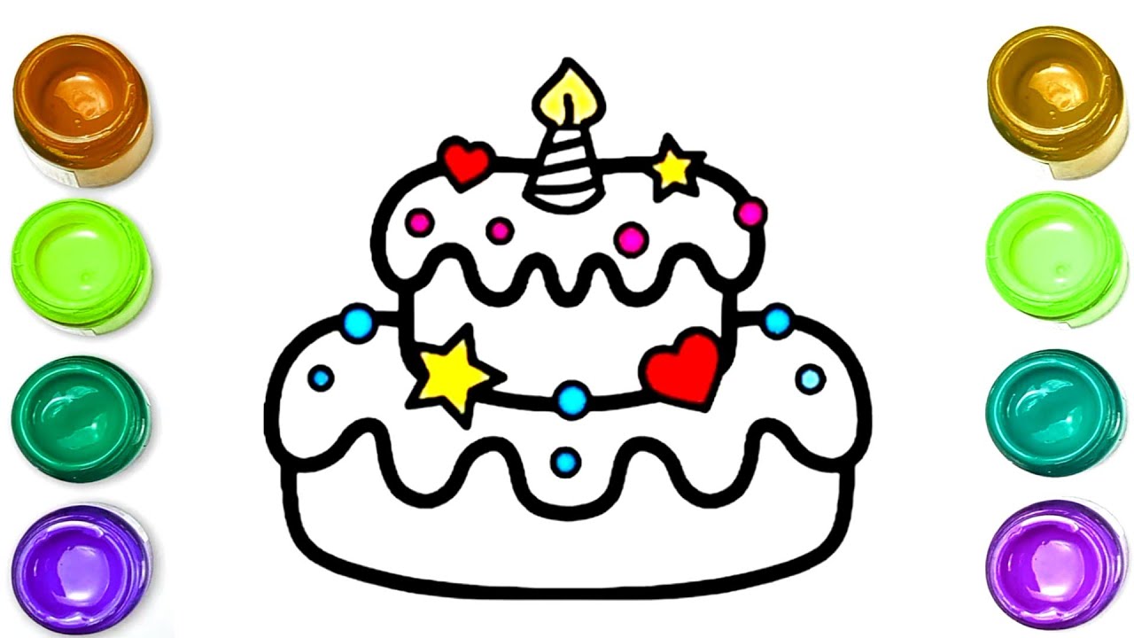 Birthday Cake Drawing Panting And Colouring For Kids And Toddlers | How ...