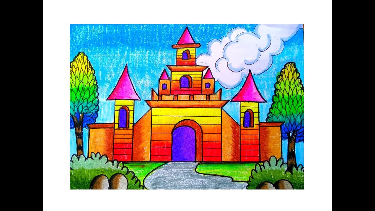 HOW TO DRAW CASTLE DRAWING FOR KIDS | EASY CASTLE DRAWING SCENERY WITH ...