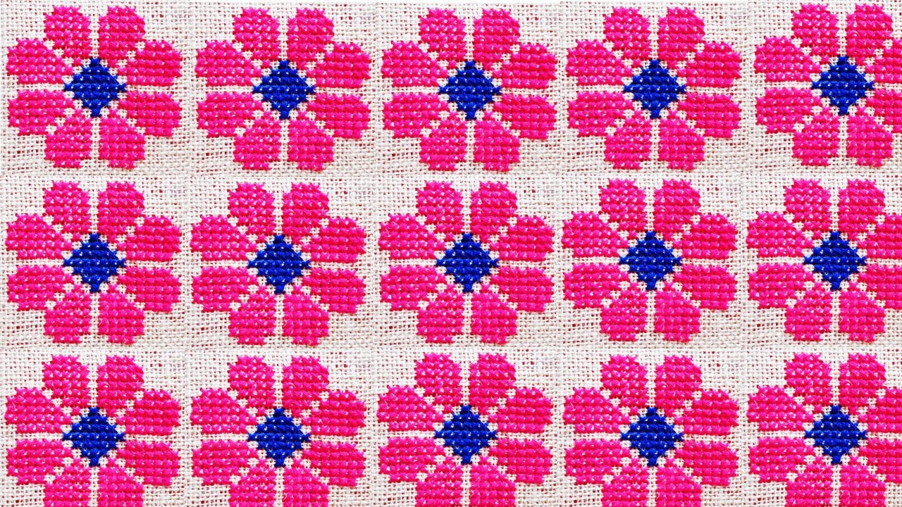 cross stitch woolen bhorat flower ason design on jute fabric - YouTube