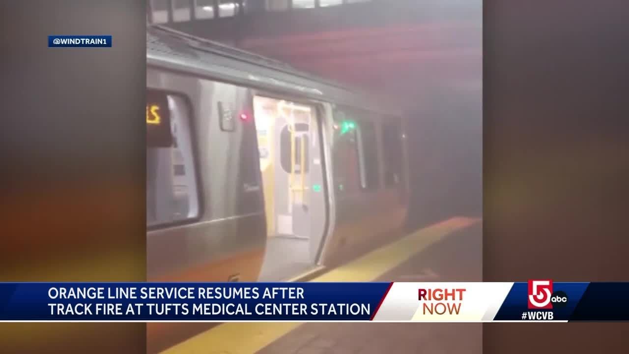 Orange Line service resumes after electrical fire - YouTube