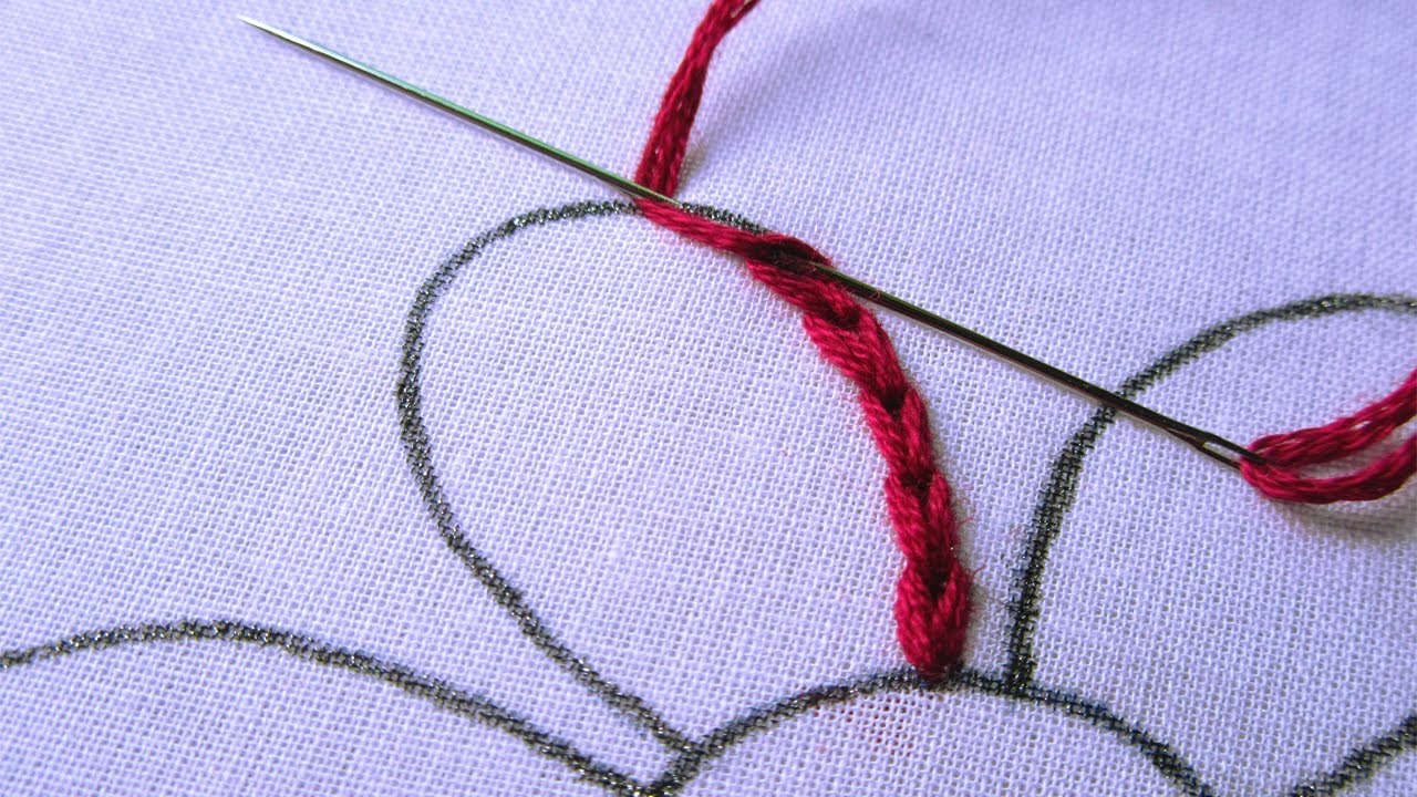 Hand Embroidery Flower Design By Chain Stitch with French Knot - YouTube