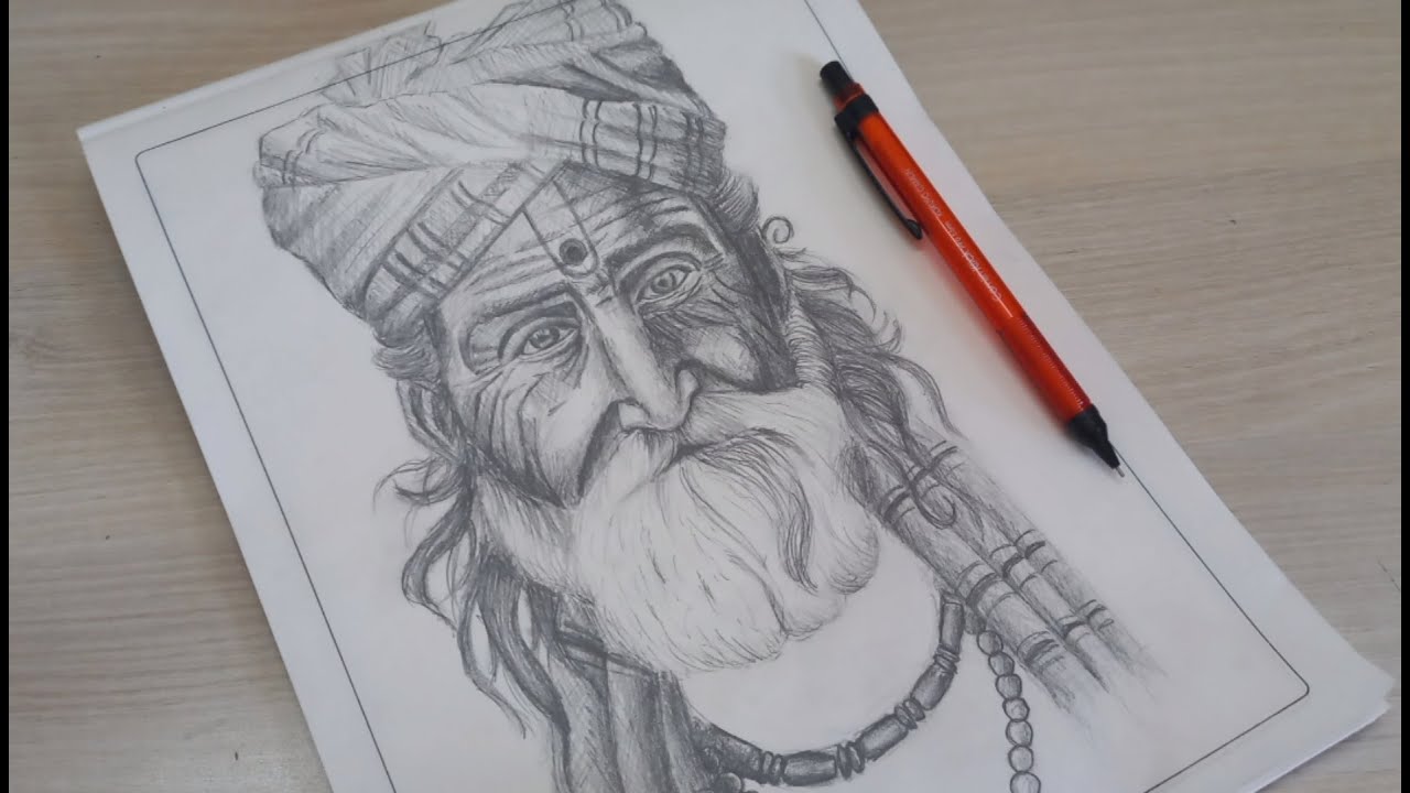 Drawing of an old man | How to draw pencil sketch of indian old man ...
