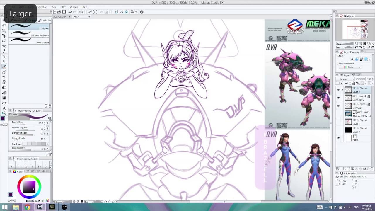 Overwatch DVa Lineart Process - YouTube
