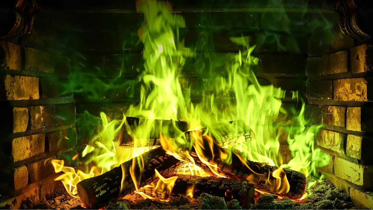 🔥 Beautiful GREEN FIREPLACE 4K! Magic Fireplace Burning with green ...