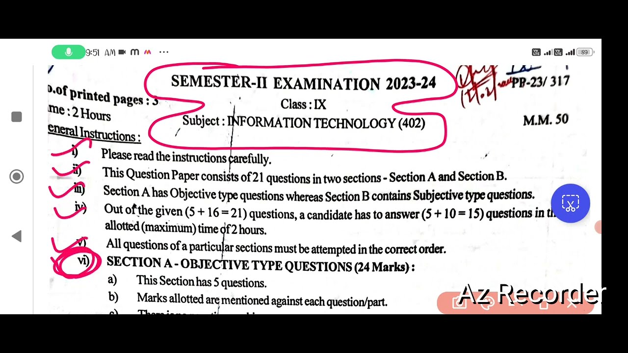 Class 9 Information Technology Annual Exam 2024 Revision Paper - YouTube