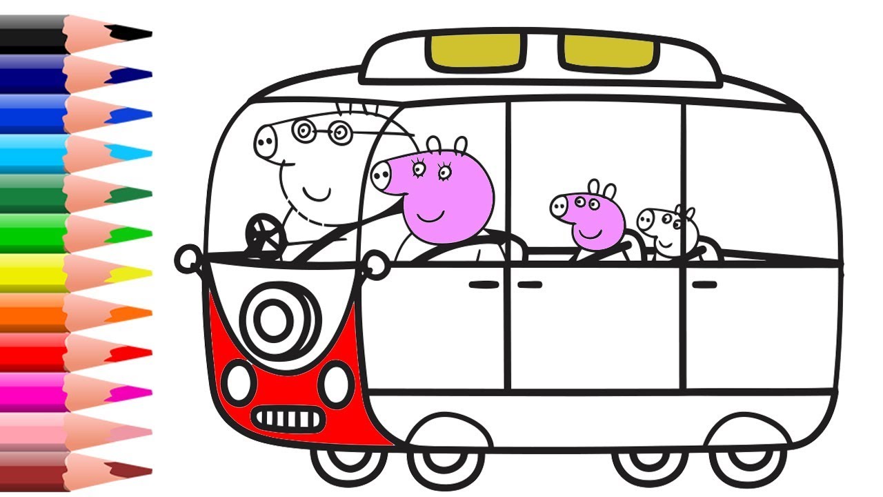 How to draw Peppa Pig Family Car Page Coloring Video For Kids - YouTube